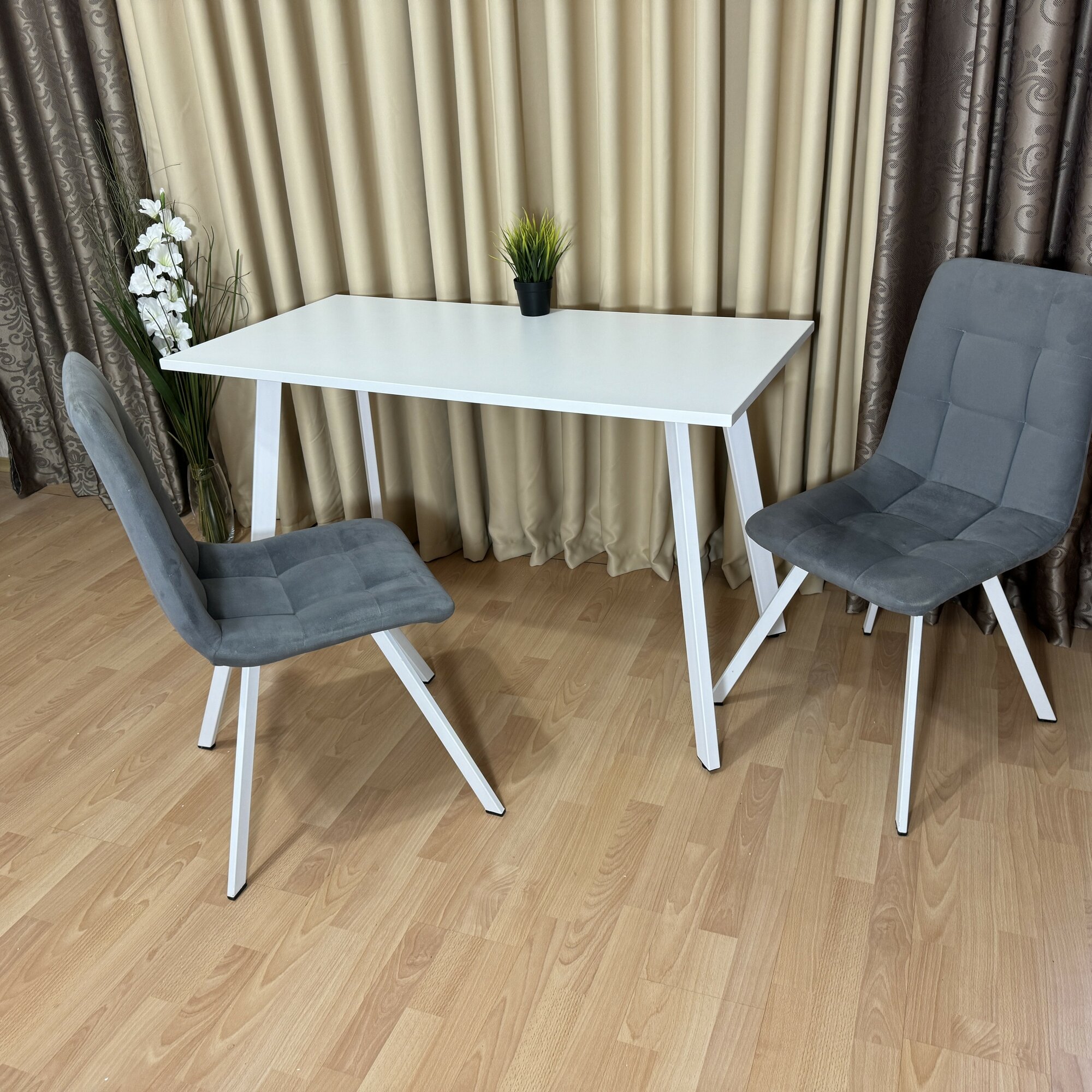 Стол лофт Ник 120*60 см. Столешница 22 мм Белые ножки