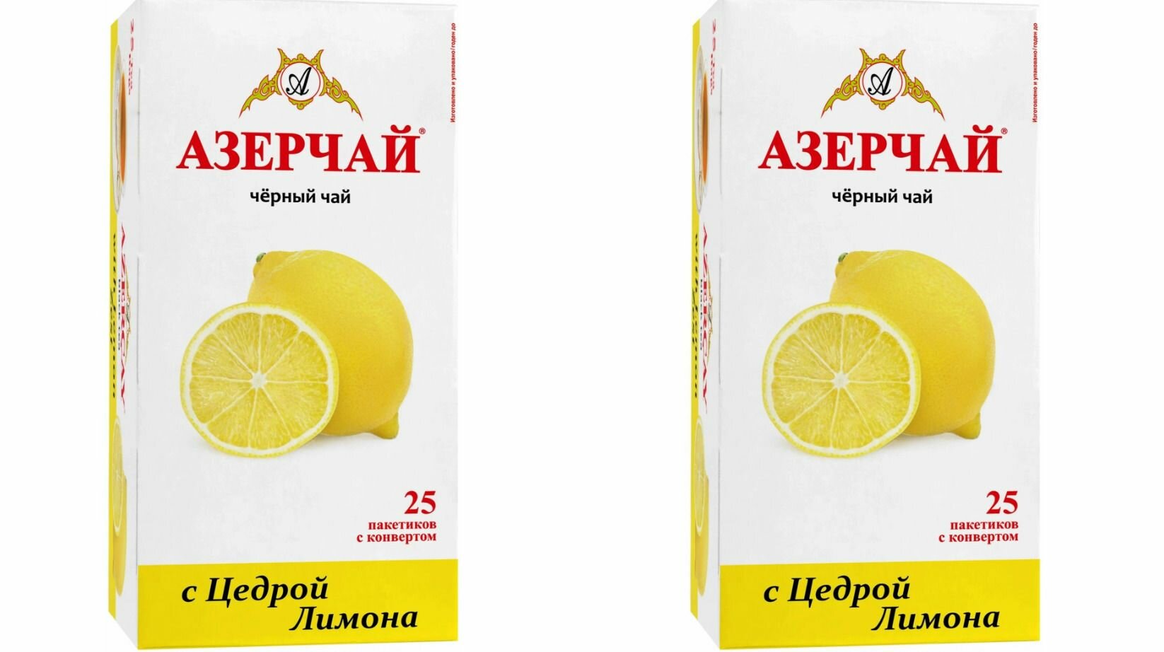 Азерчай Чай в пакетиках с Цедрой Лимона, черный, 25 шт, 2 уп