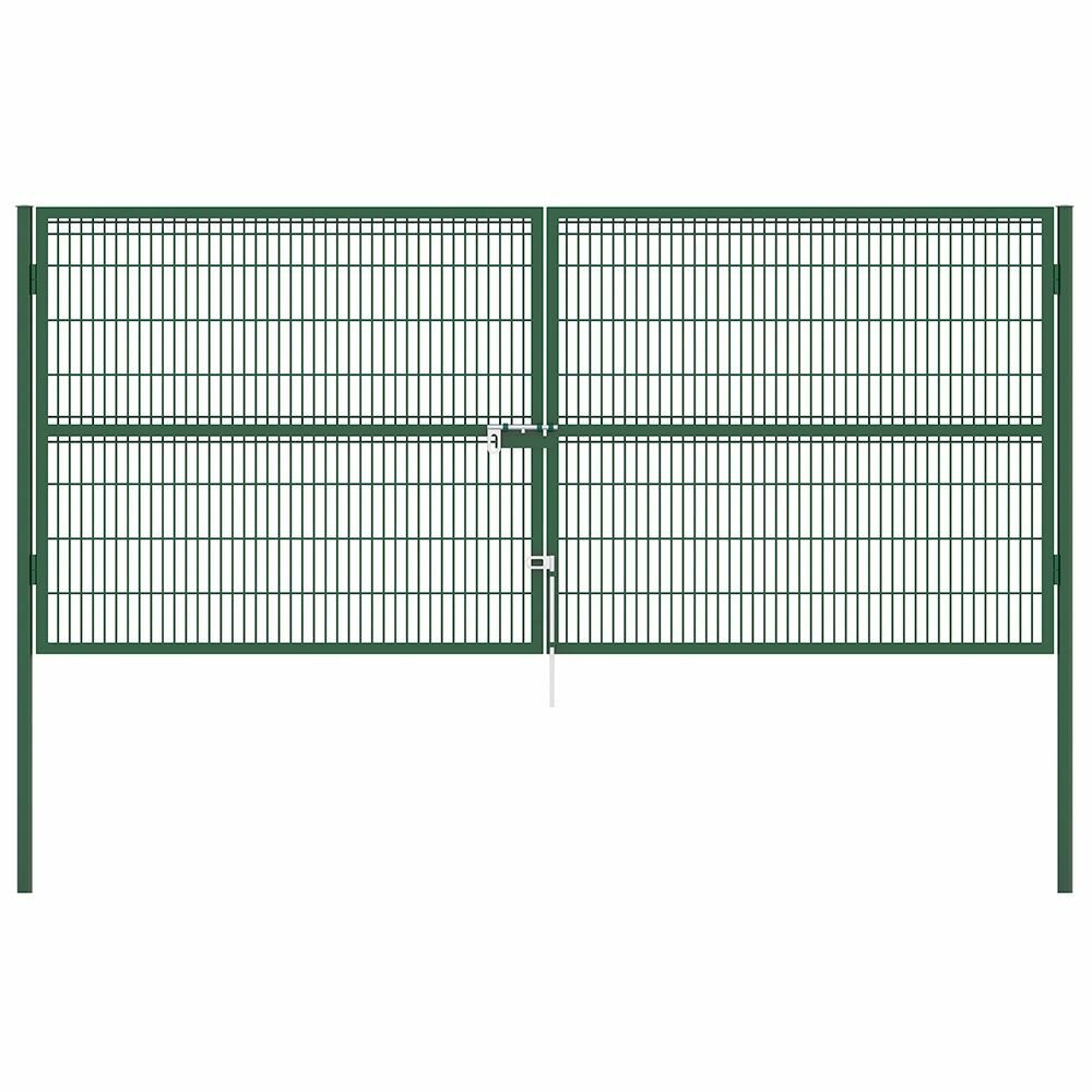 Ворота распашные 1,5х3 м с сеткой 3D с двумя столбами, полимерное покрытие, цвет зеленый
