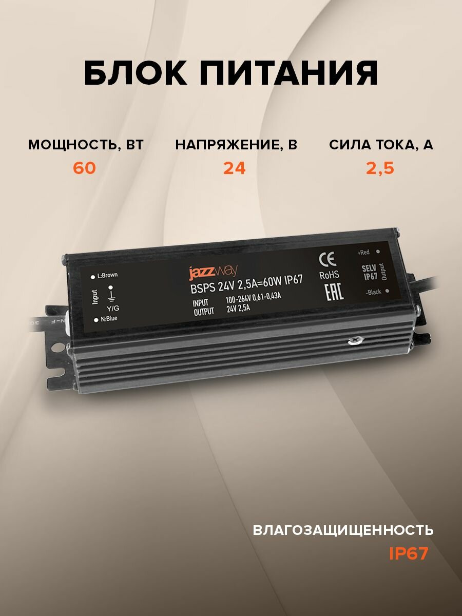 Блок питания Jazzway для светодиодной ленты 24V / BSPS 24V 2,50A 60W / IP67