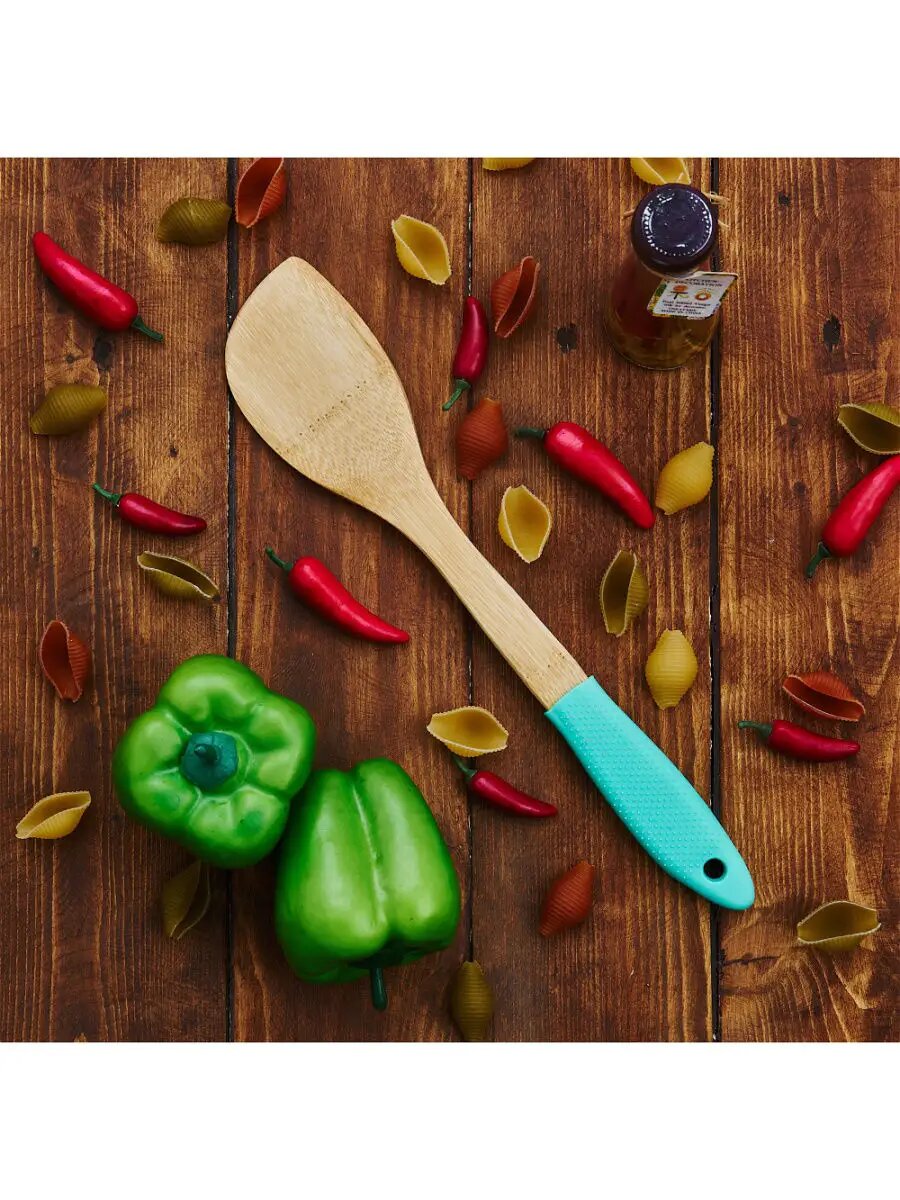 Лопатка кулинарная с силиконовой ручкой 30 см, бамбук