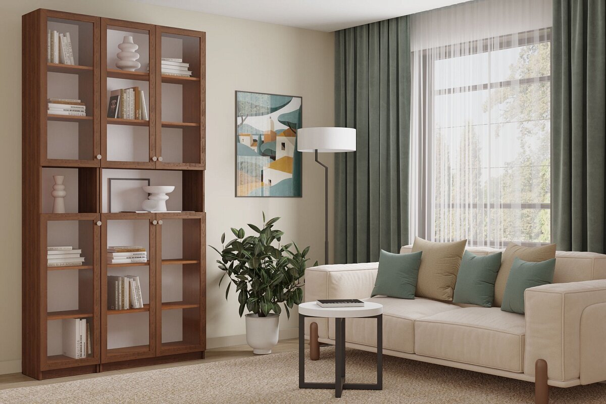 Шкаф книжный стеллаж Билли Billy по мотивам Икея Ikea - 109 Орех Экко 120x30x237 для книг