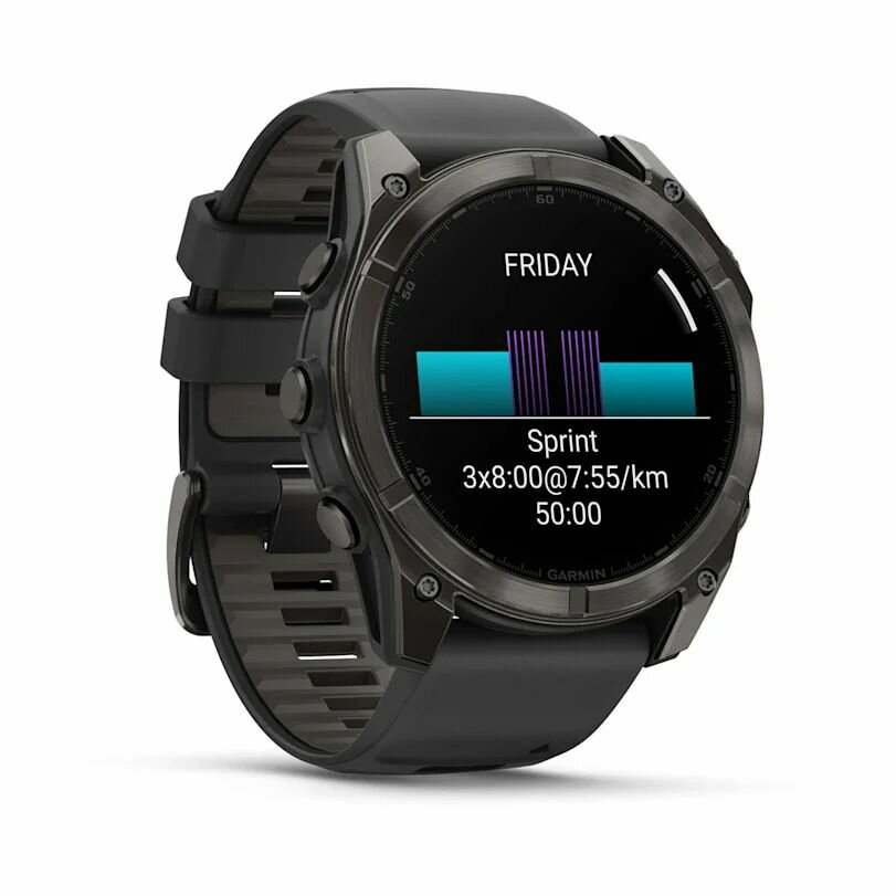 Часы Garmin fenix 8 - 51 mm, AMOLED, Sapphire, темно-серый DLC, черный силиконовый ремешок