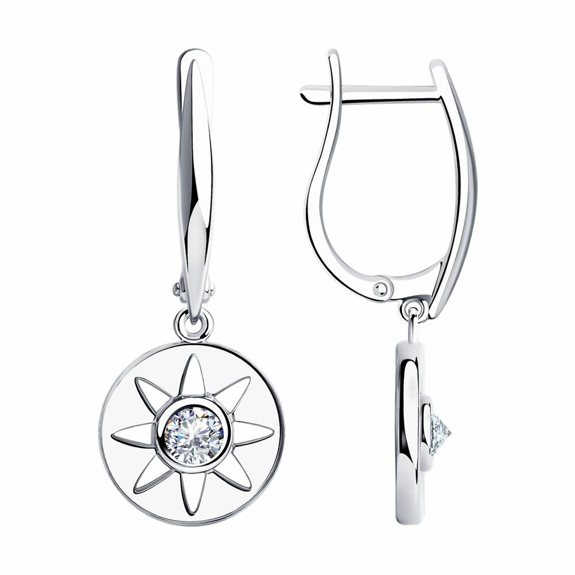 Серьги, серебро, 925 проба, родирование, фианит