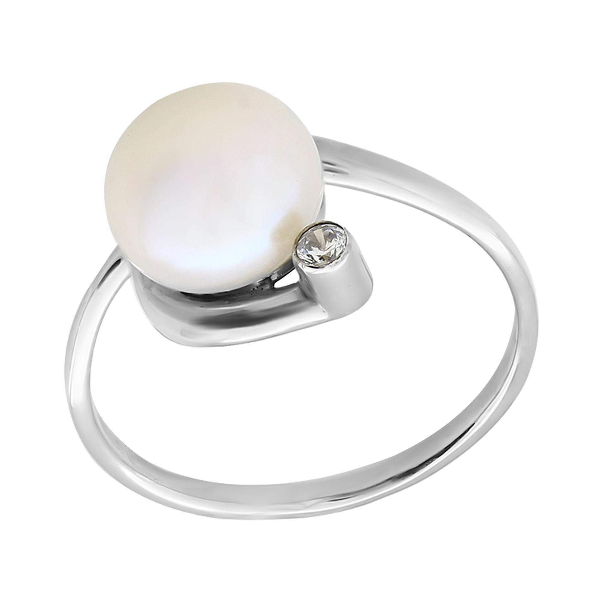 Кольцо, серебро, 925 проба, родирование, жемчуг, фианит