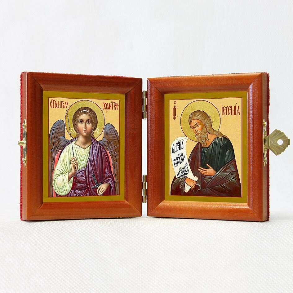 Складень именной "Пророк Иеремия - Ангел Хранитель", из двух икон 8*9,5 см