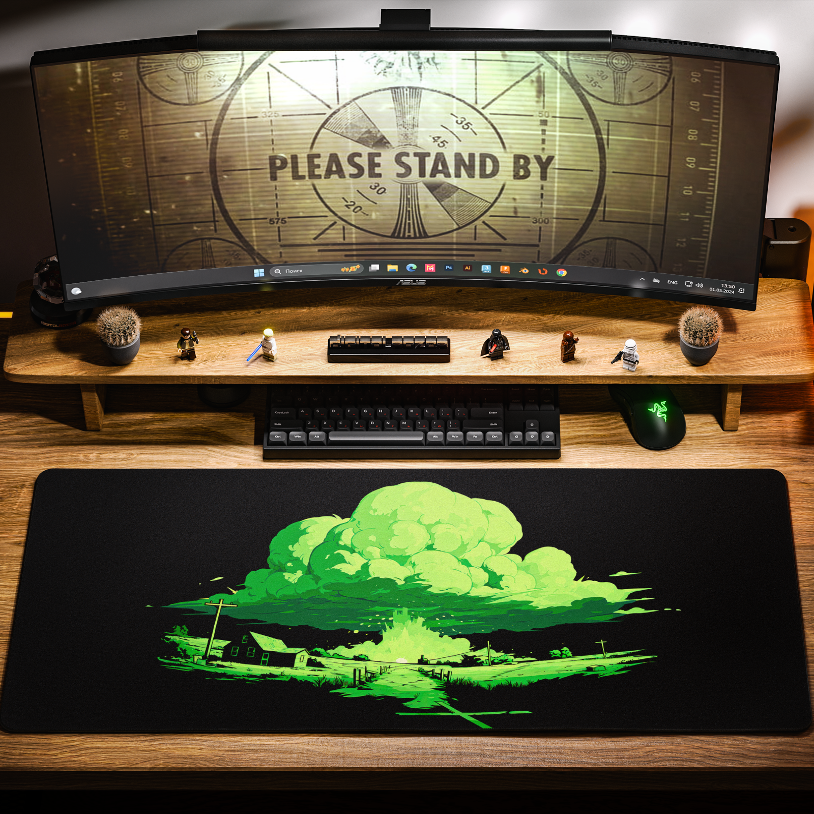 Игровой коврик для мыши DigitalRazor Fallout Green 900x400x4mm, зелёный, чёрный