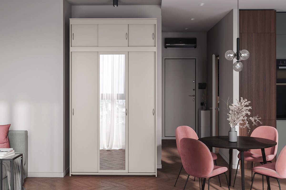 Шкаф-купе Миллениум-3 с антресолью Кашемир для одежды с зеркалом трехдверный 170*220*70