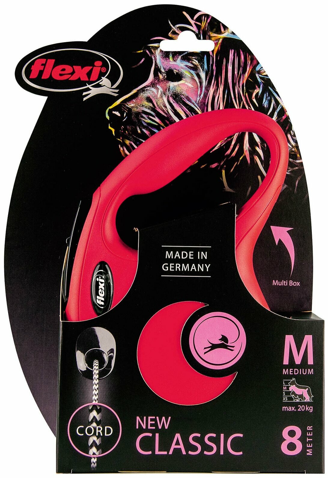 Поводок-рулетка Flexi "New Classic M", для собак, красный, 8 м