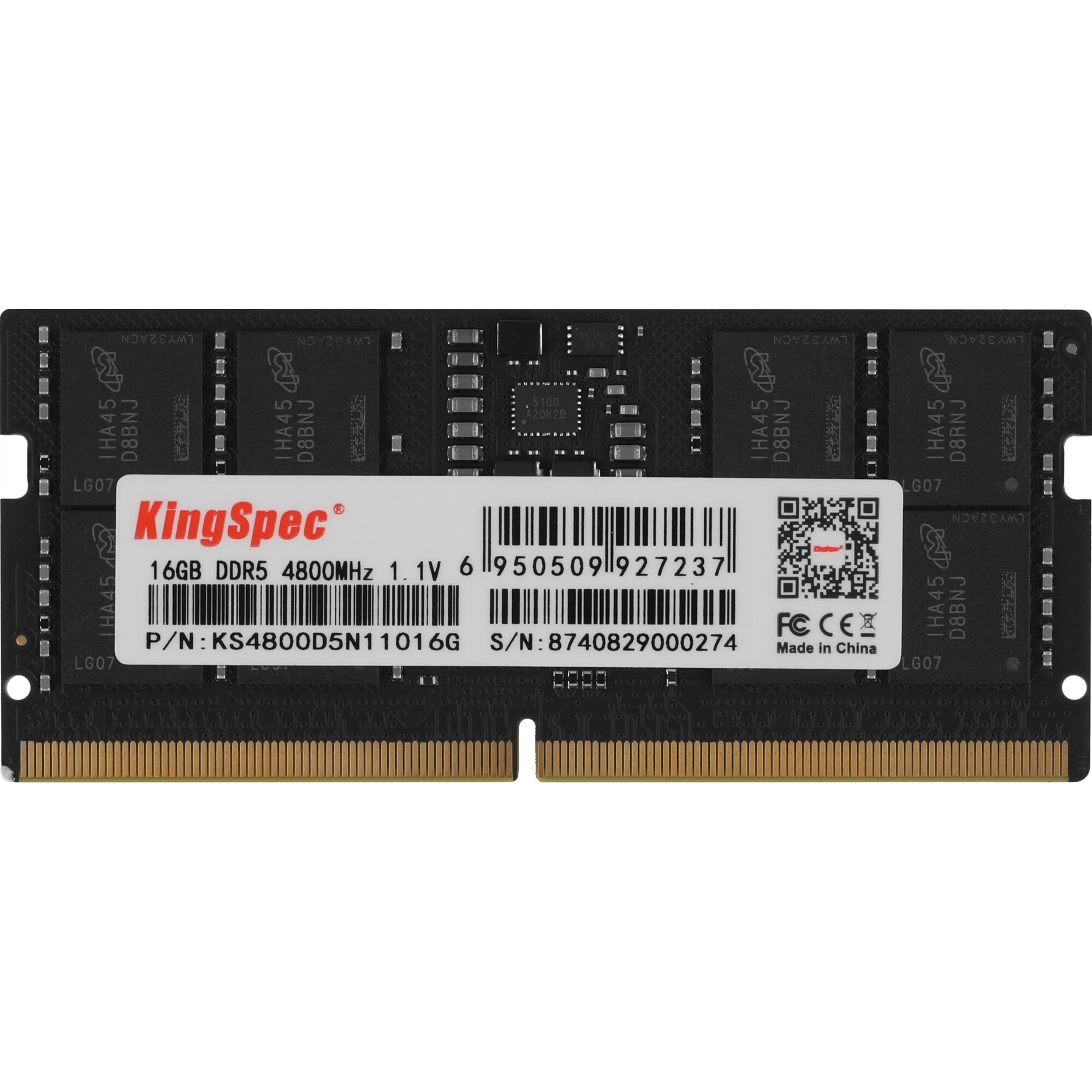 Оперативная память Kingspec DDR5 - 16GB, 4800 МГц, SO-DIMM, CL40, RTL (ks4800d5n11016g)