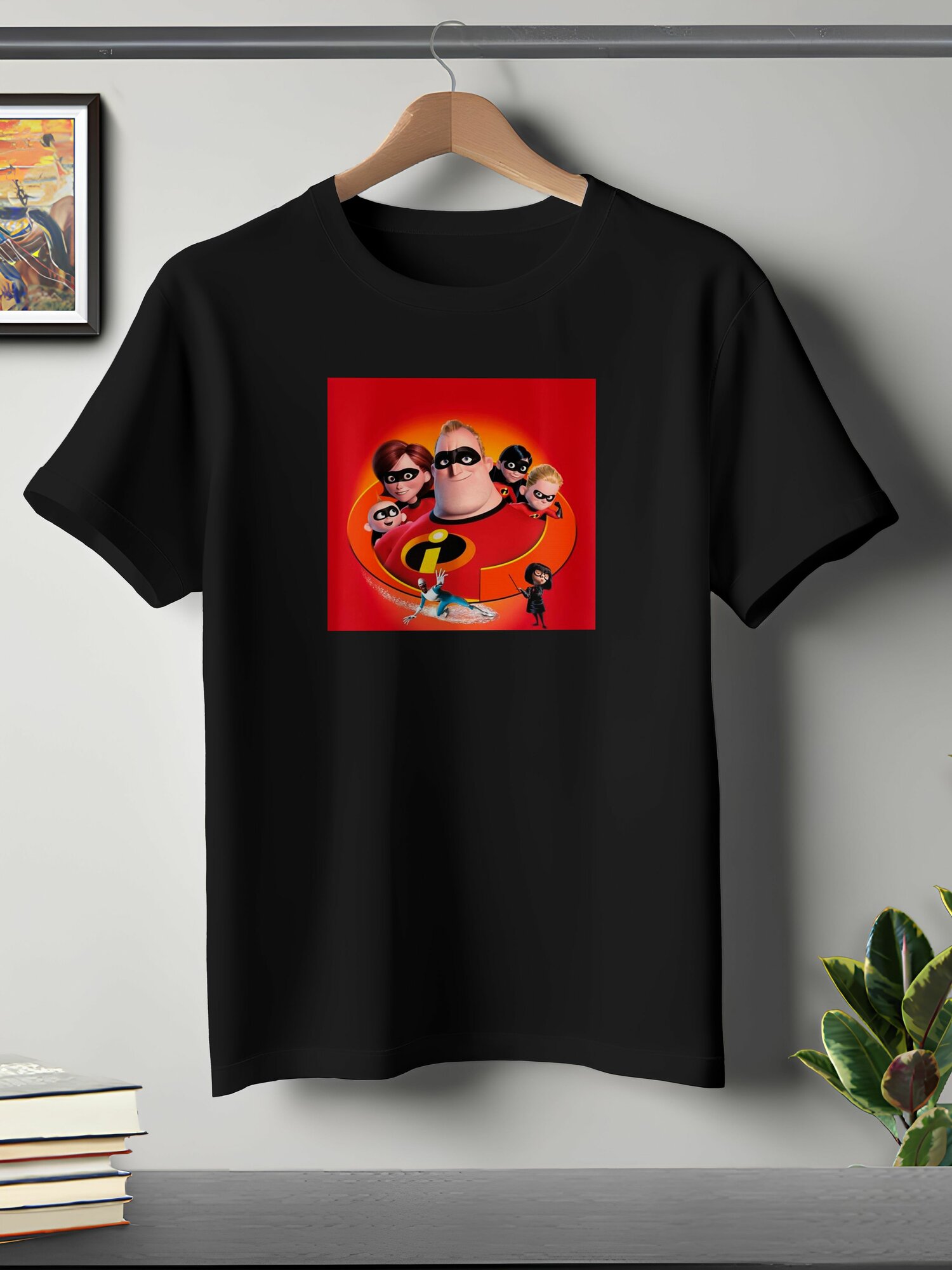 Футболка Детская ONEQ 128 (8-9) размер с принтом Суперсемейка, черная