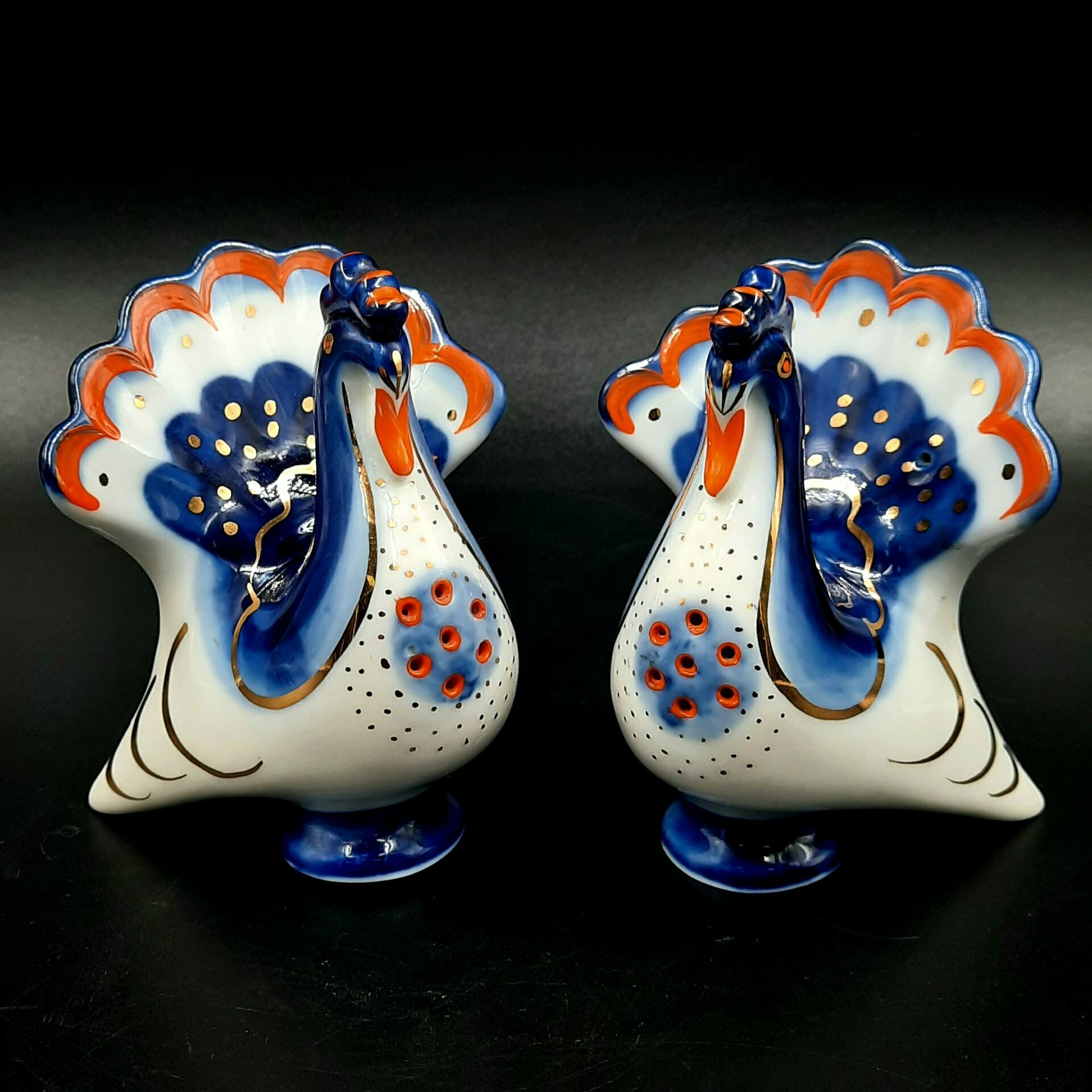 Пара солонок "Индюк", скульптор М. Н. Мох, фарфор, роспись, золочение