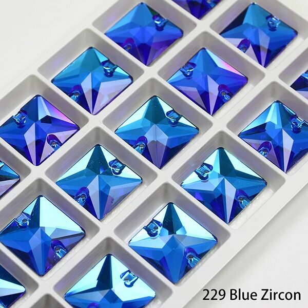 Стразы квадратные Blue Zircon 229, 14mm-16pcs, синий