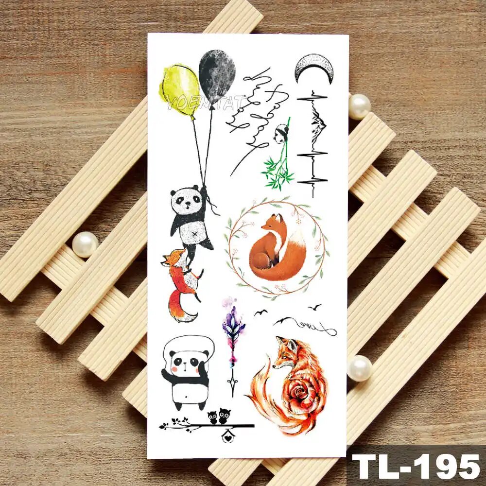 Татуировки временные наклейки тату Панда, Лев, маленькие животные, водостойкая Временная тату-наклейка, милая кошка, слон, флэш-татуировки, боди-арт, искусственная Женская фотография