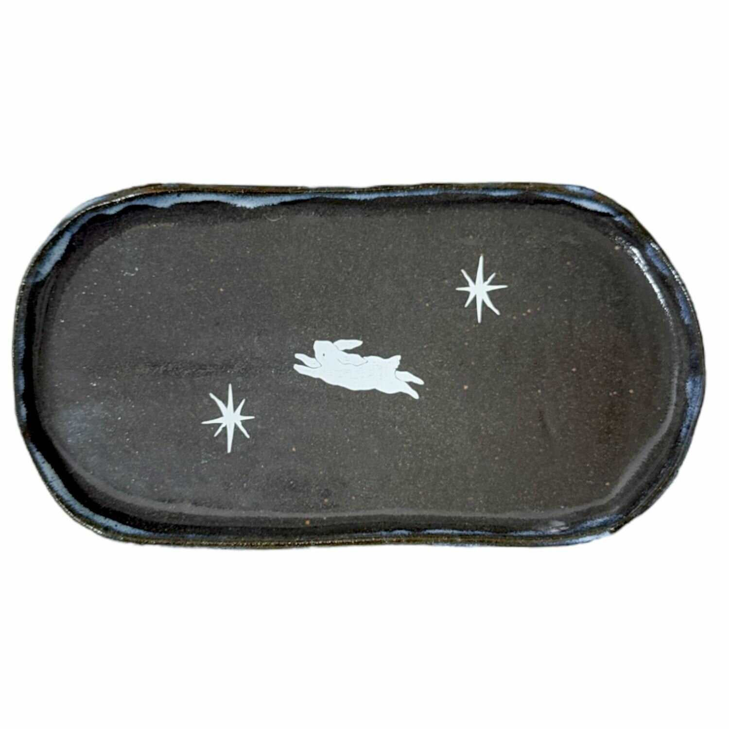 Тарелка ручной работы Домик на дереве «Кролик и звёздочки», овальная, керамика, 21 х 11 см