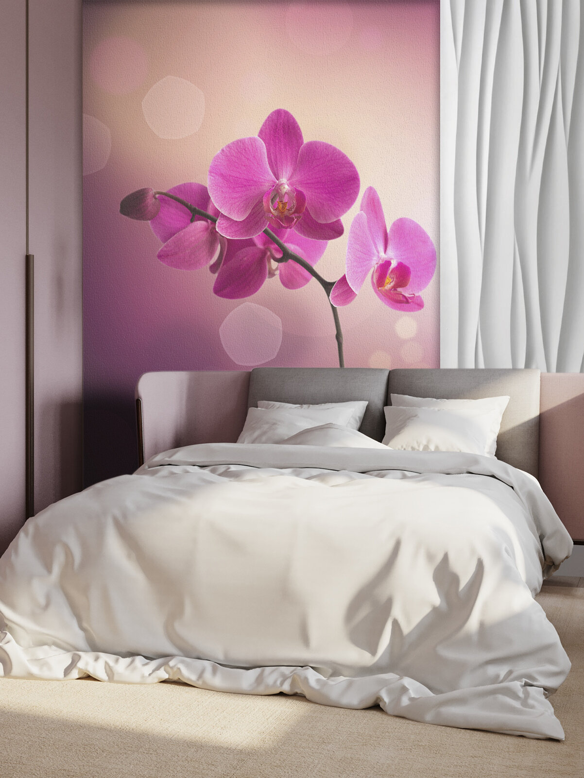 Фотообои 200 х 270 см "Орхидея", дизайнерские, цветы / Обои на стену, в гостиную, спальню, для кухни, в зал