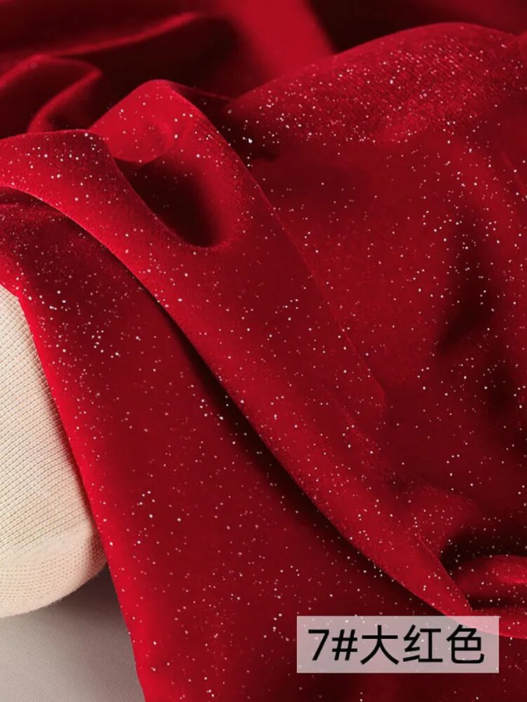 Бархатная звездная ткань FABILL 0.5 м Красный, M 7