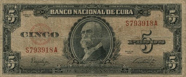Банкнота Куба 1949 год 5 песо Максимо Гомес F