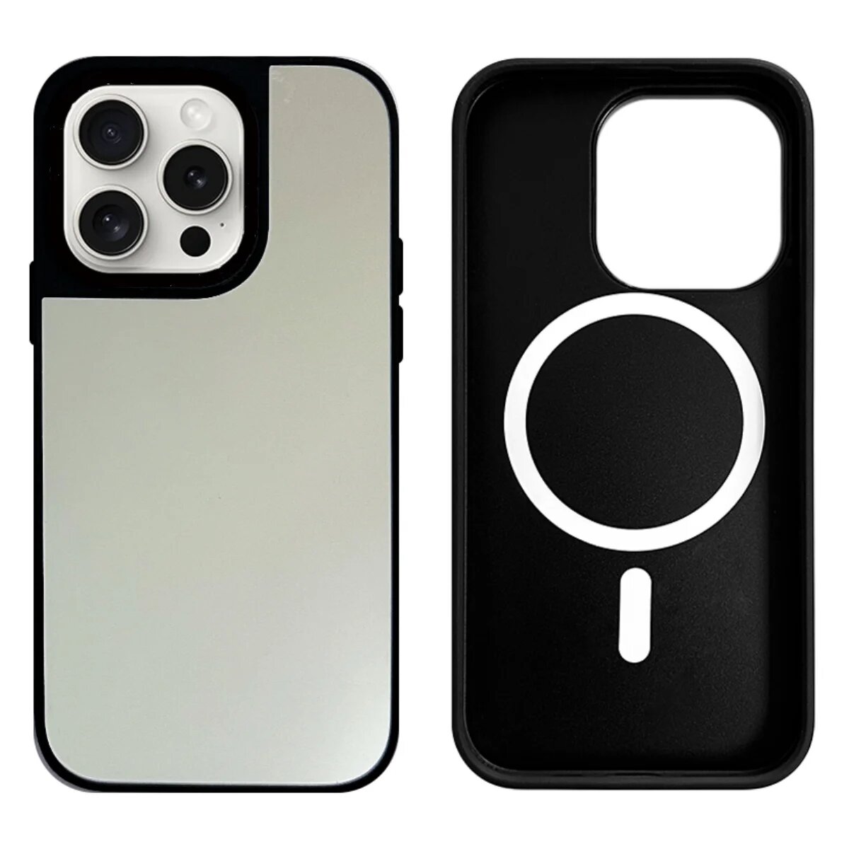 Роскошный зеркальный чехол для телефона с зеркалом для макияжа для MagSafe-Silver, For iPhone 15 Pro