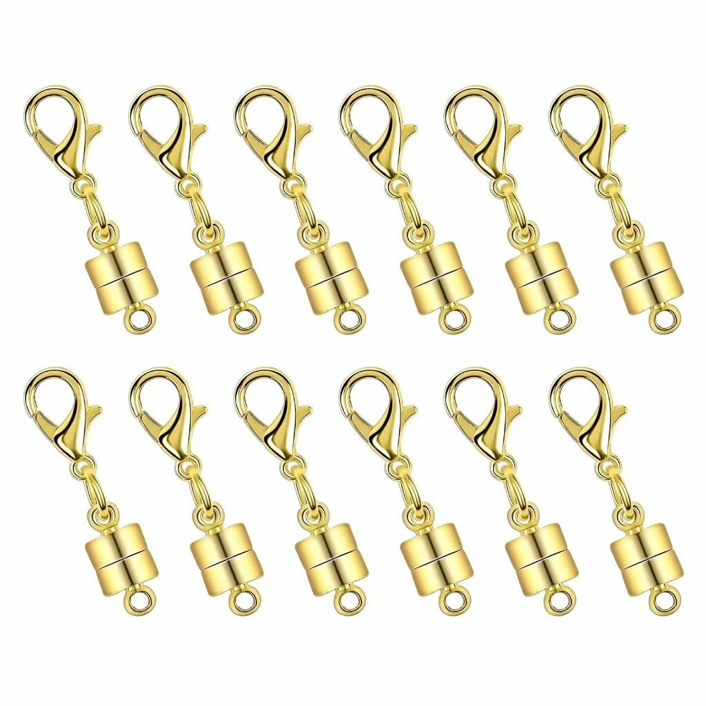 Украшение, Короткие магнитные замки цилиндрической формы - золотые, 1 набор 12 штук