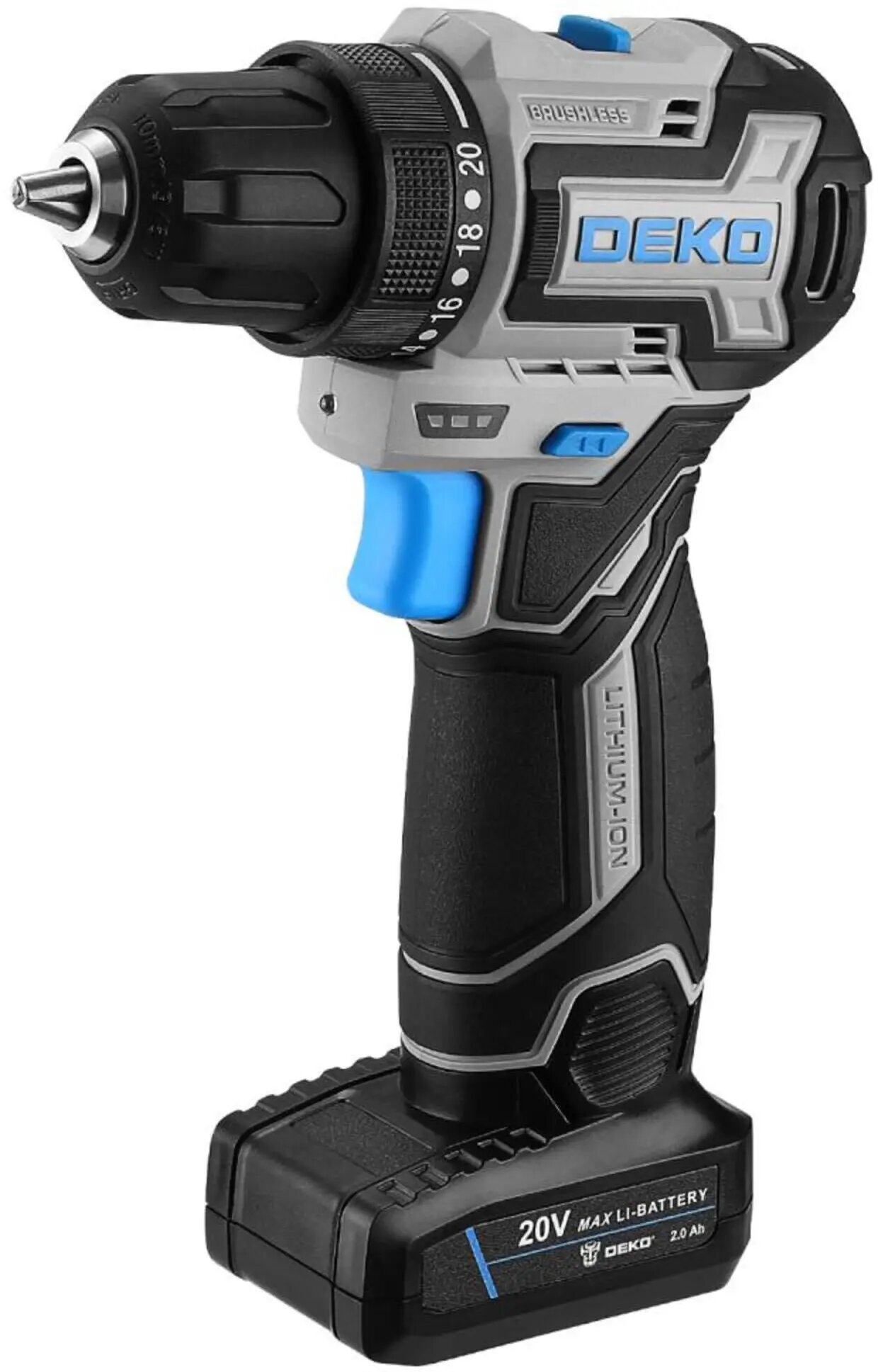 Дрель-шуруповерт аккумуляторная бесщеточная Deko Sharker Pro 084-1035, 20 В 2x2 Ач