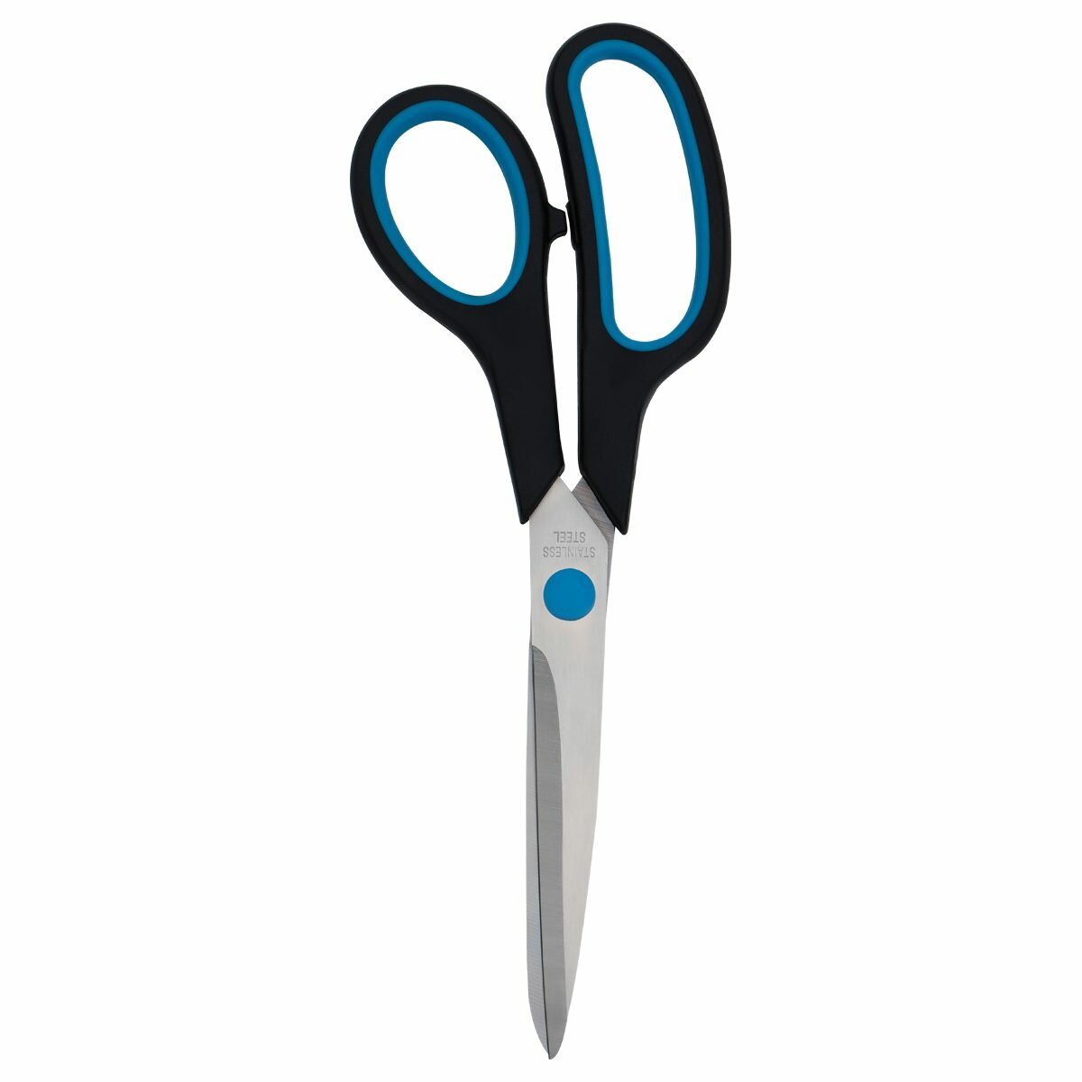 Ножницы OfficeSpace 215мм, асимметричные ручки с синими вставками, ПВХ чехол с европодвесом (264904)