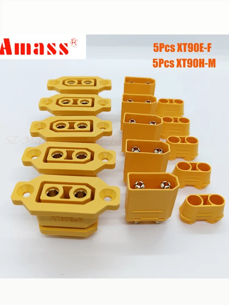 Разъемы Amass XT90E-F/XT90H-M, желтые, 5 шт.