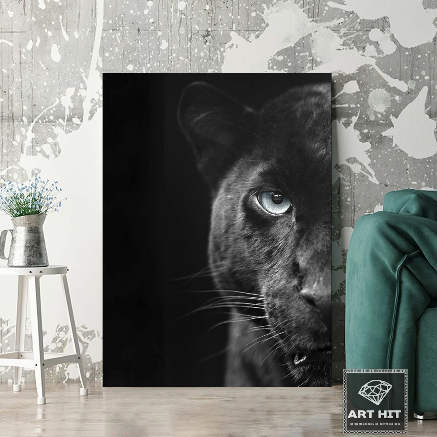 Картина для интерьера чёрная пантера, 60х80 см.