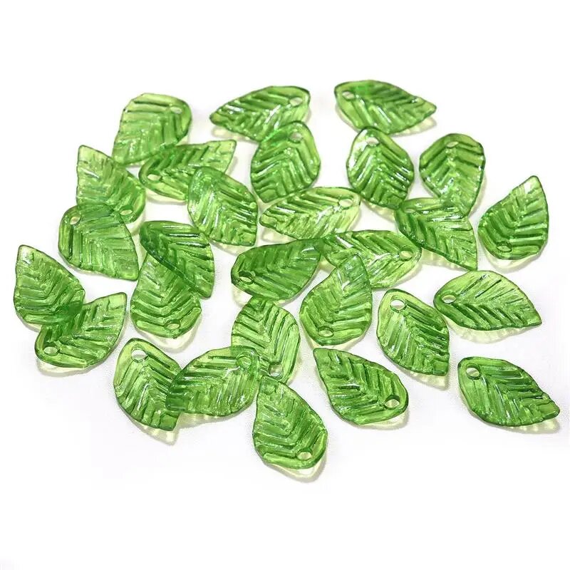 Аксессуары для бижутерии SEVENWELL Акриловые бусины листья зеленые 30pcs, 8X13mm
