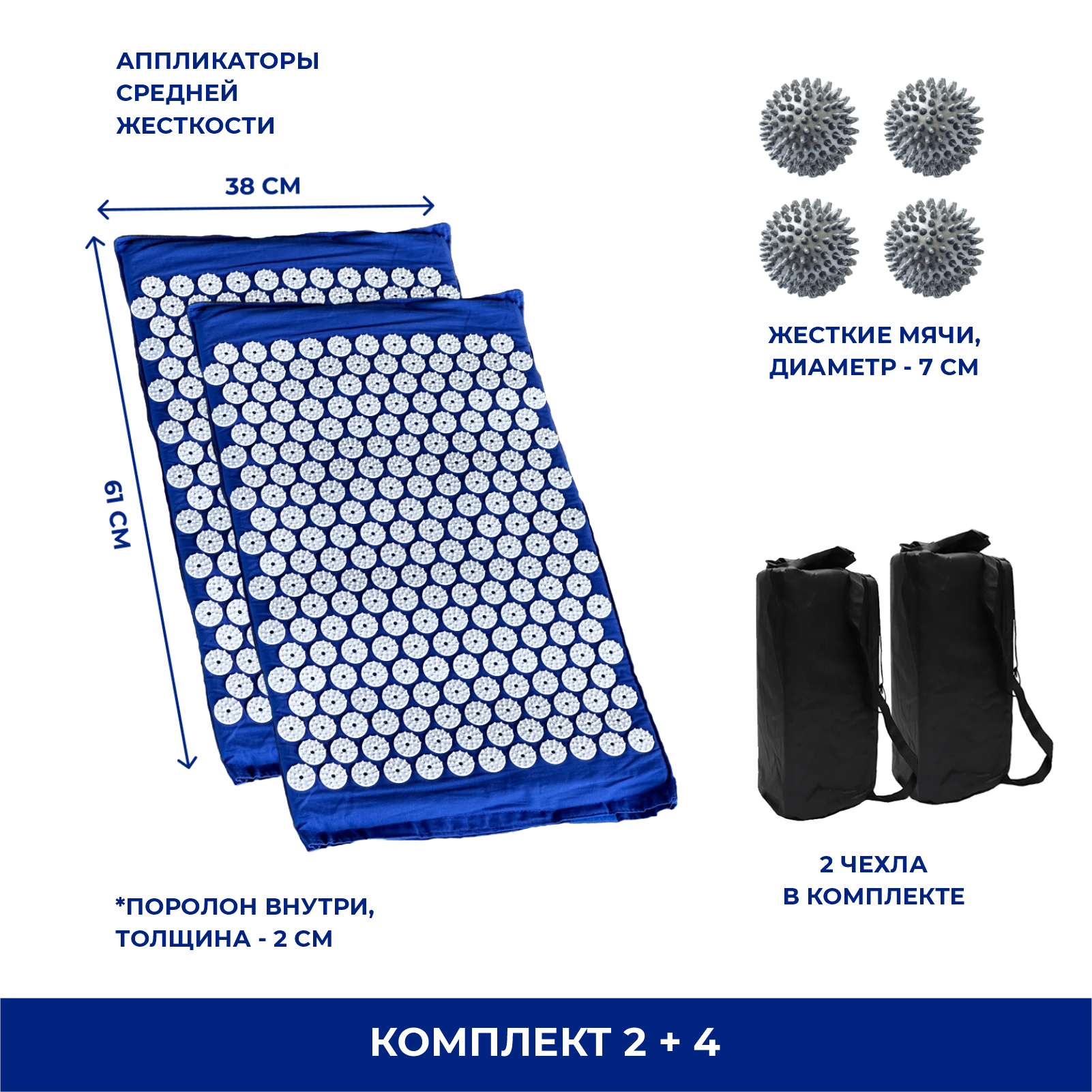 Комплект: 2 коврика синих +поролон+ 2 чехла+4 мяча серых