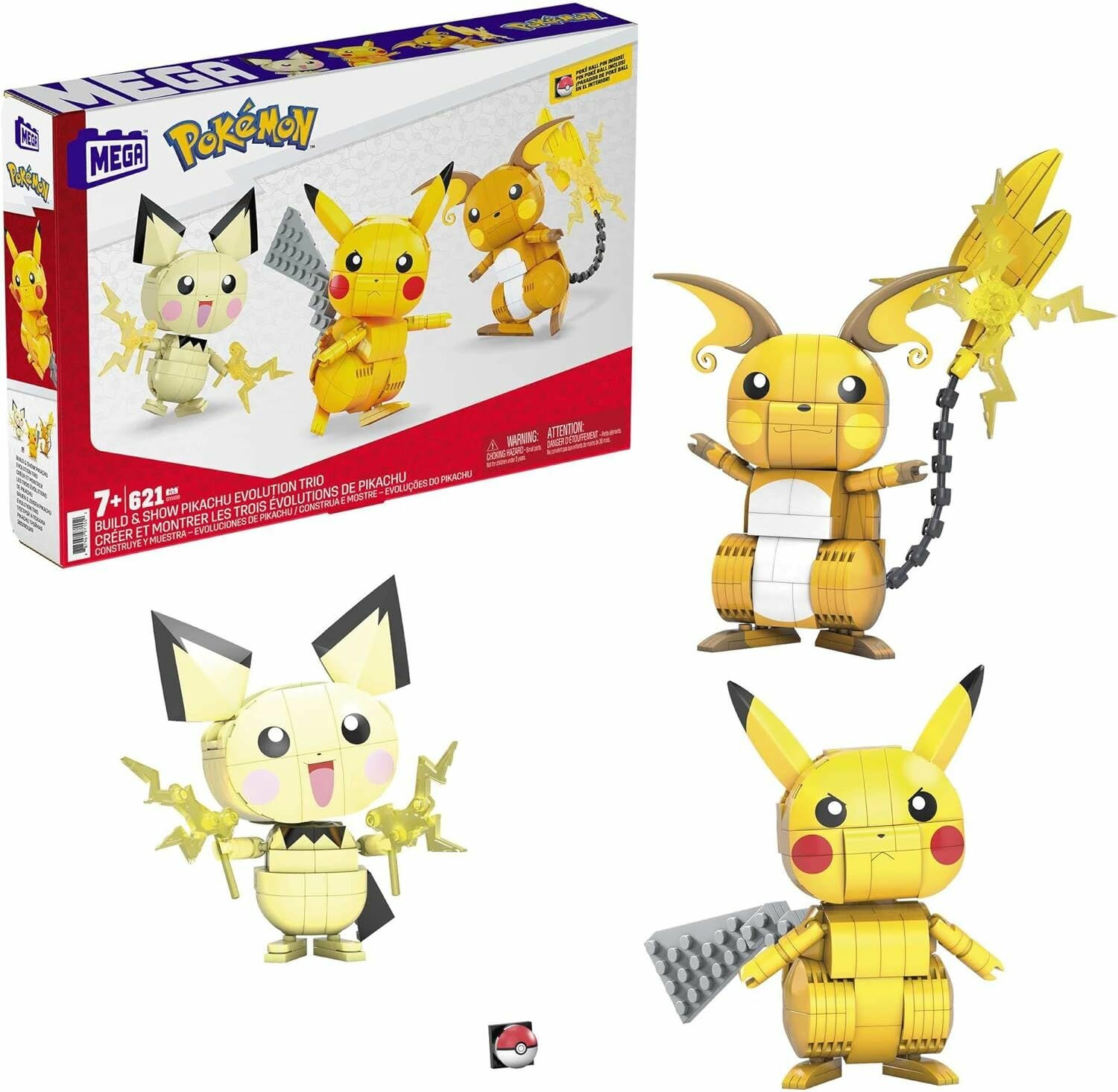 Конструктор Mega Construx Pikachu Trio Evolution - Набор покемонов 3 шт. 621 элемент - Мега Покемон GYH06