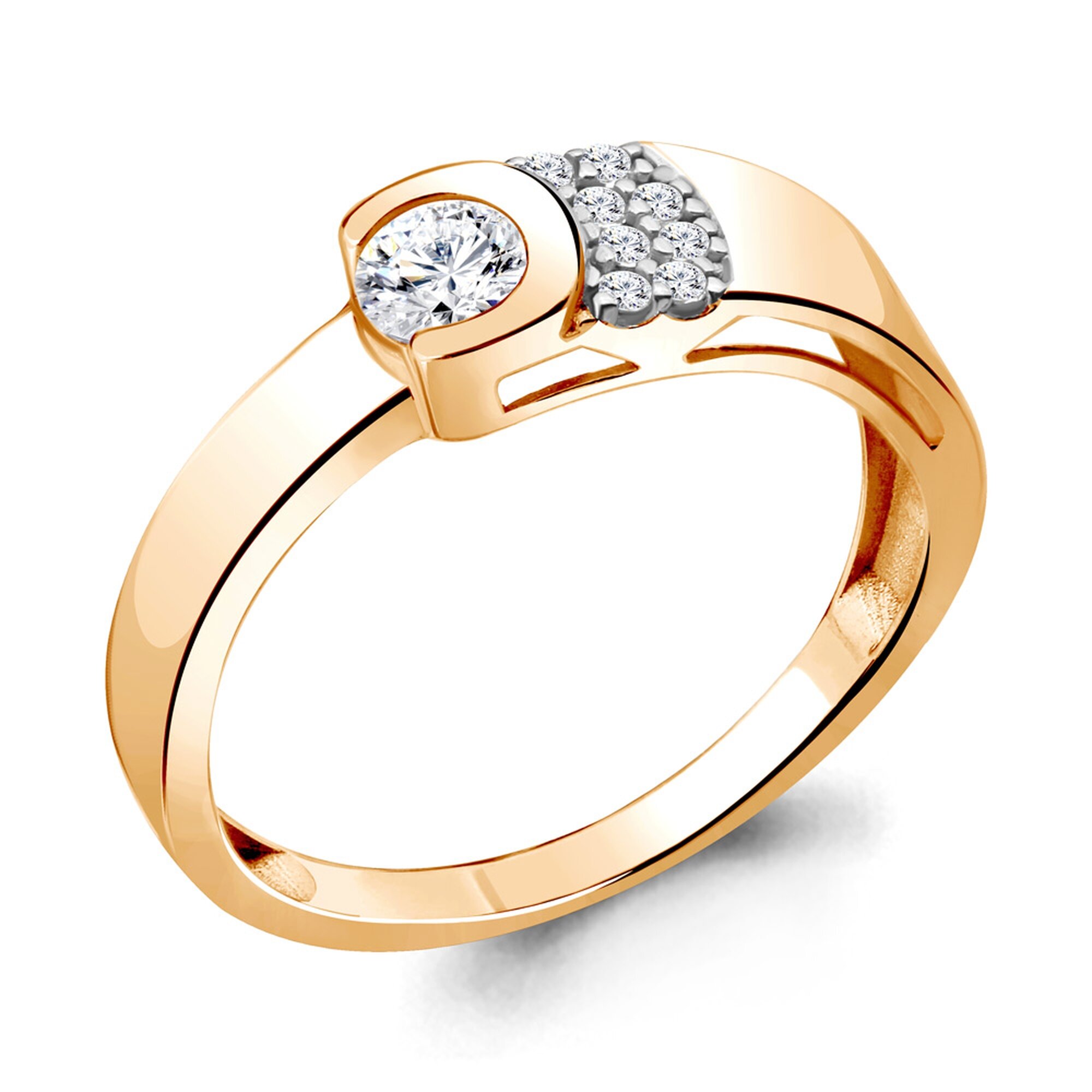 Кольцо, серебро, 925 проба, золочение, фианит