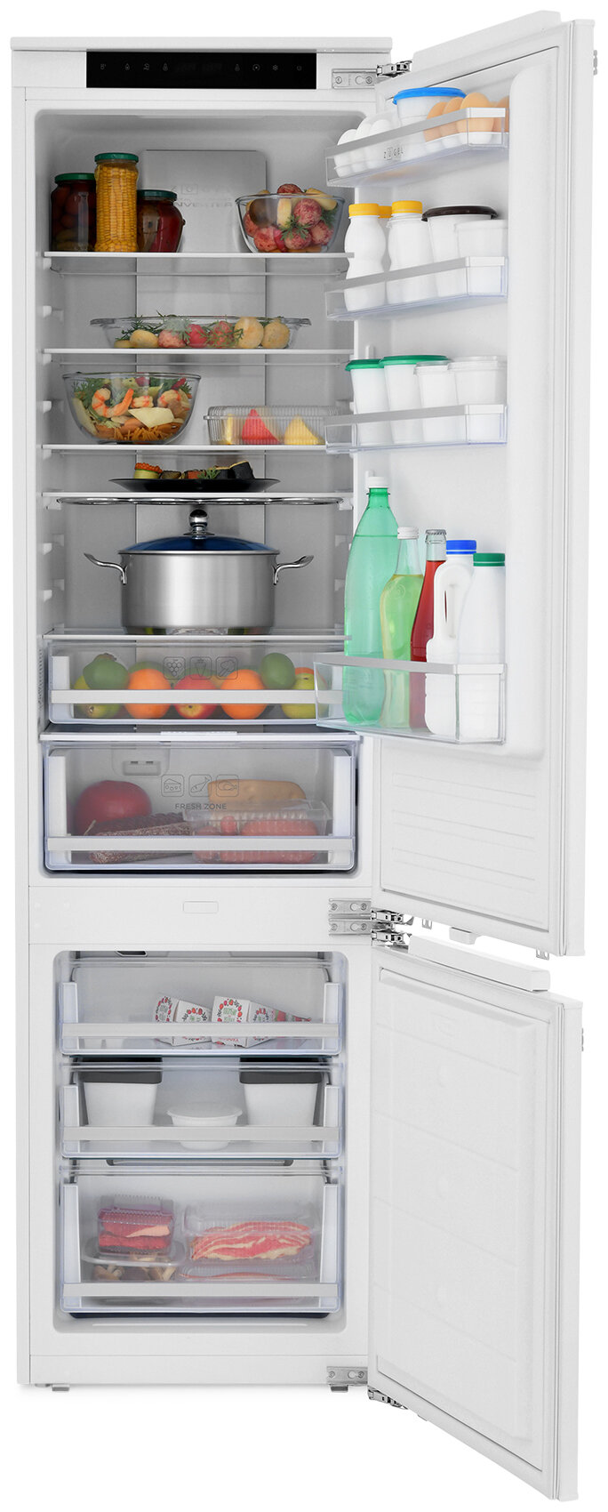Встраиваемый двухкамерный холодильник Zugel ZRI2002FNF No frost, белый