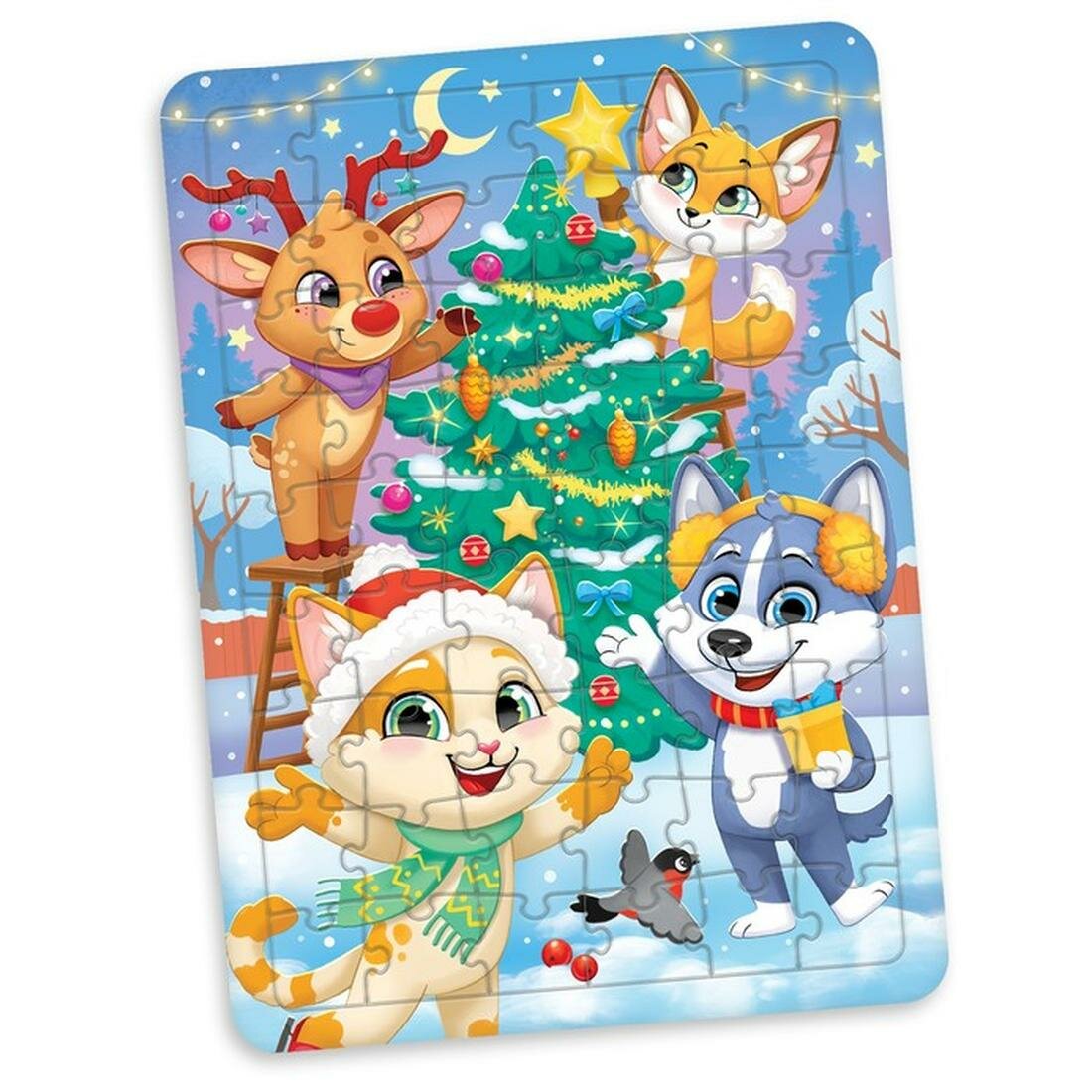 Пазл буква-ленд "Новогодние зверята", 26 х 19 см, 54 детали, от 3 лет