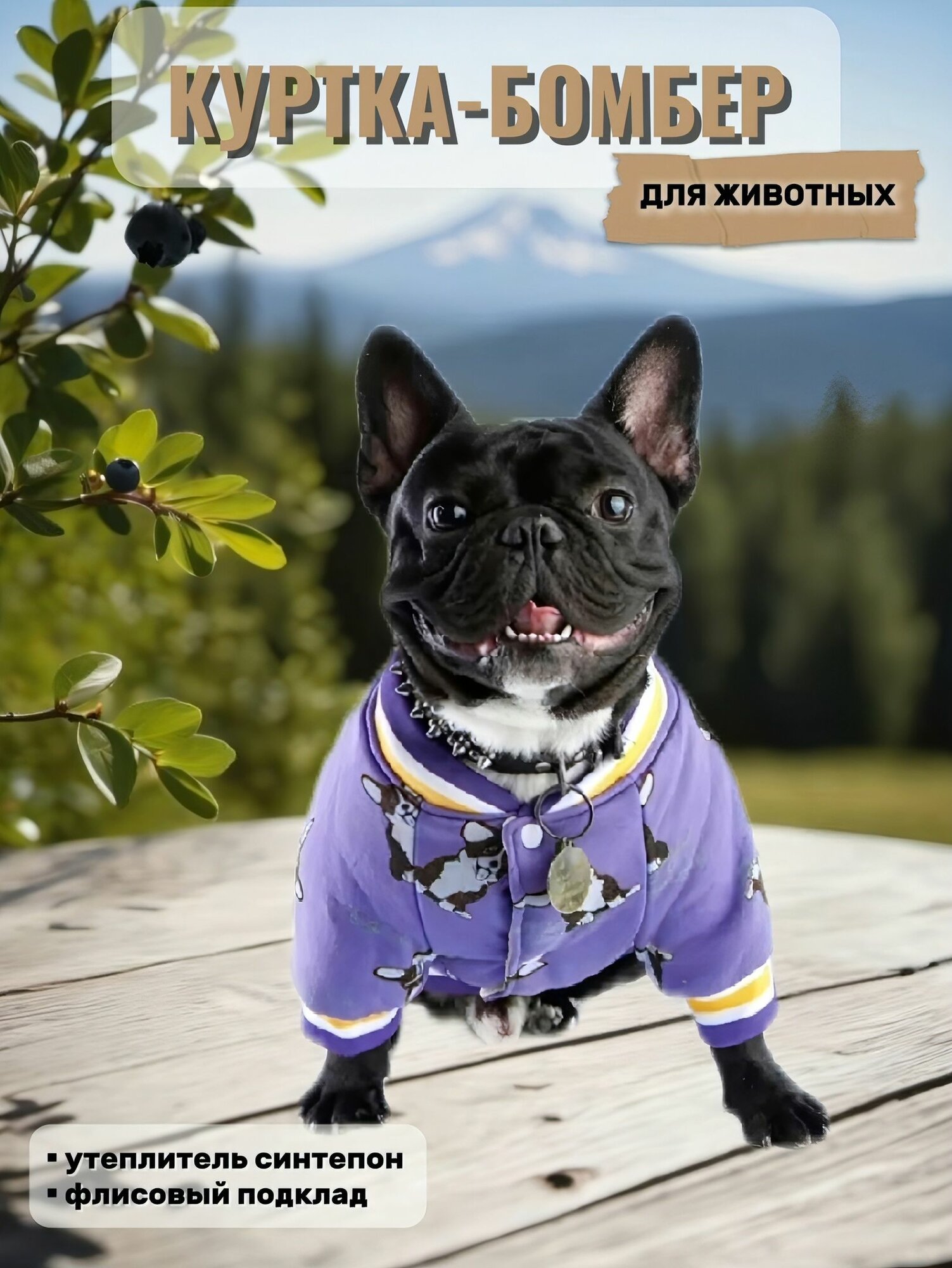 Куртка-бомбер для собак, фиолетовый, S