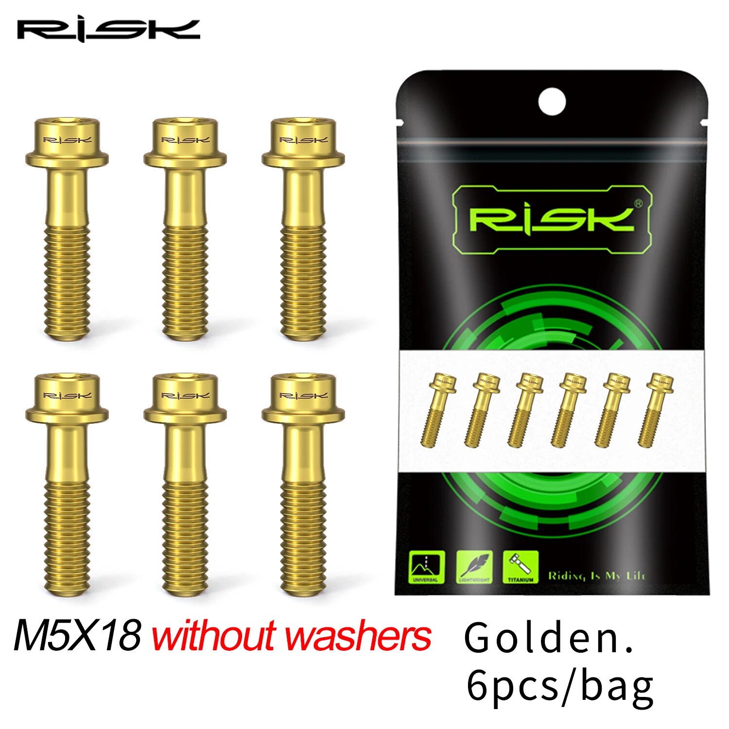 RISK Титановые болты для руля велосипеда 6 шт. M5X18 Gold