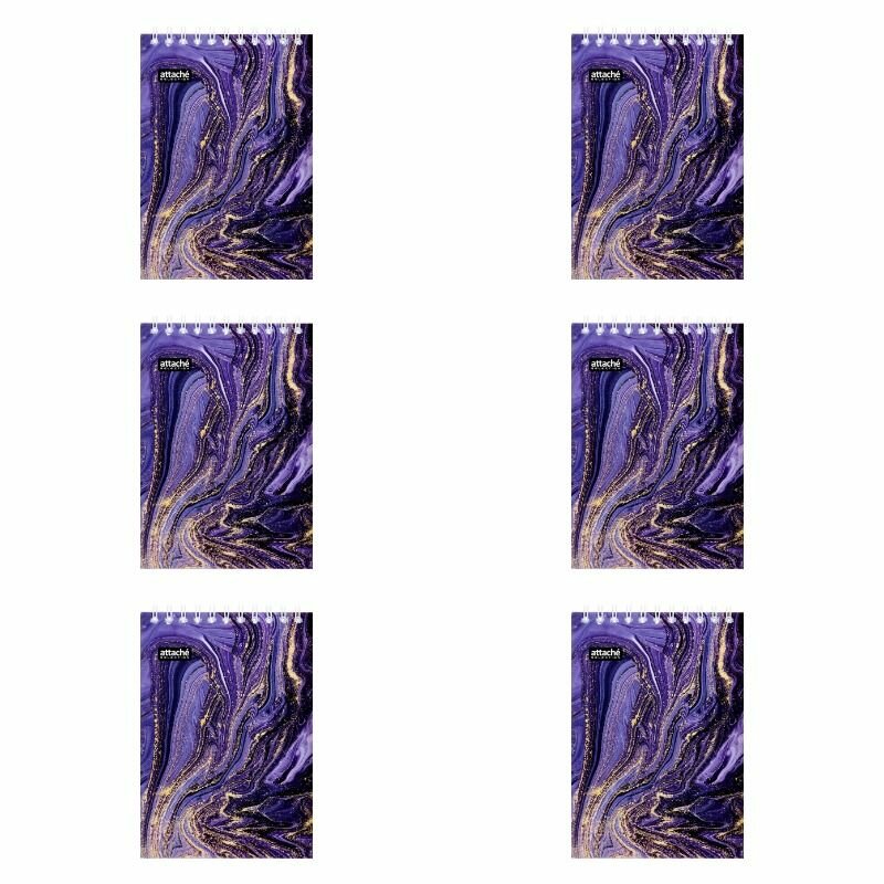 Attache Selection Блокнот Fluid, А6, 80л, клетка, на гребне, фиолетовый, 6 шт.