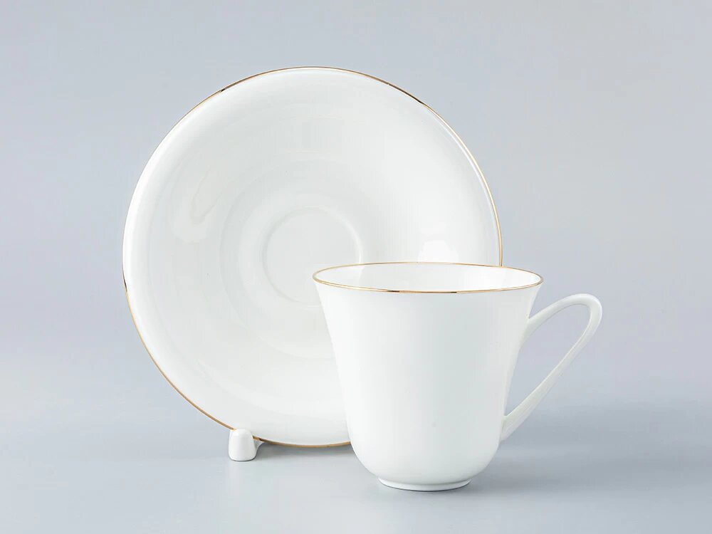Чайная пара "Золотой кантик", костяной фарфор, форма Сад, Императорский фарфоровый завод