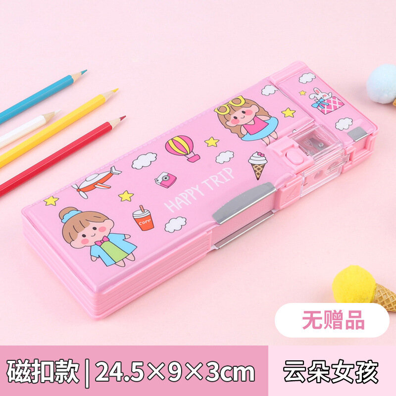 Пенал-трансформер "Облачная девушка", двусторонний, для ручек, черный