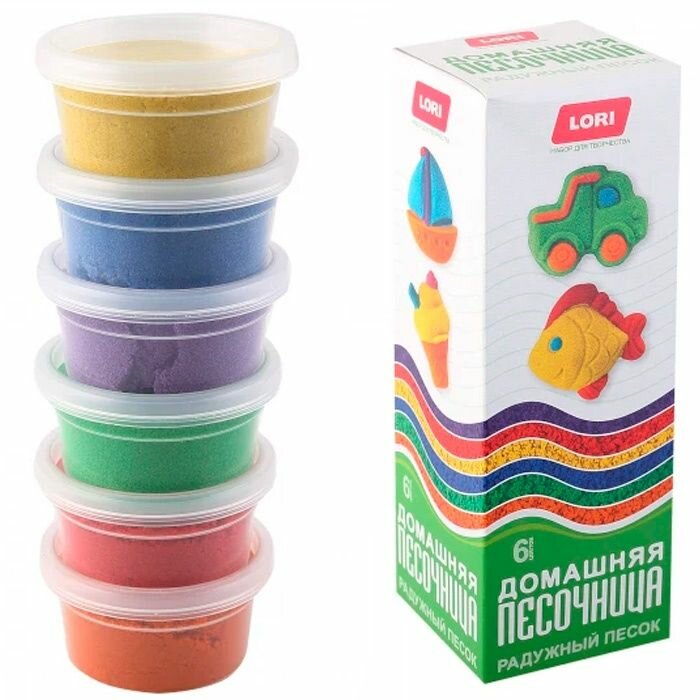 Радужный песок LORI 6 цветов по 80 гр, с формочками (Пт-023)