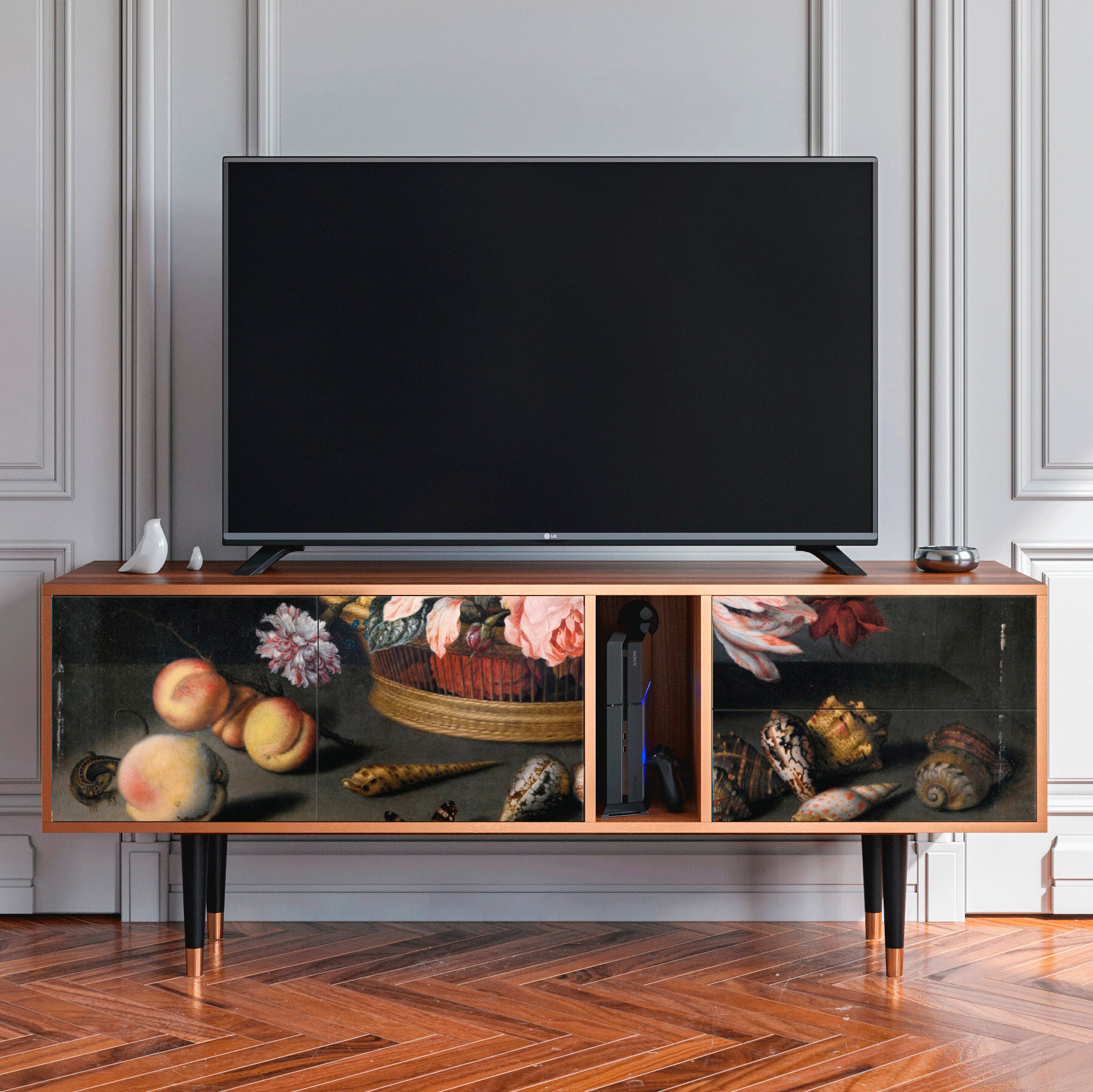 ТВ-Тумба - STORYZ - T1 Still Life with Flowers and Shells by Balthasar van der Ast, Размер - 170 x 69 x 48 см, Цвет корпуса - , Орех
