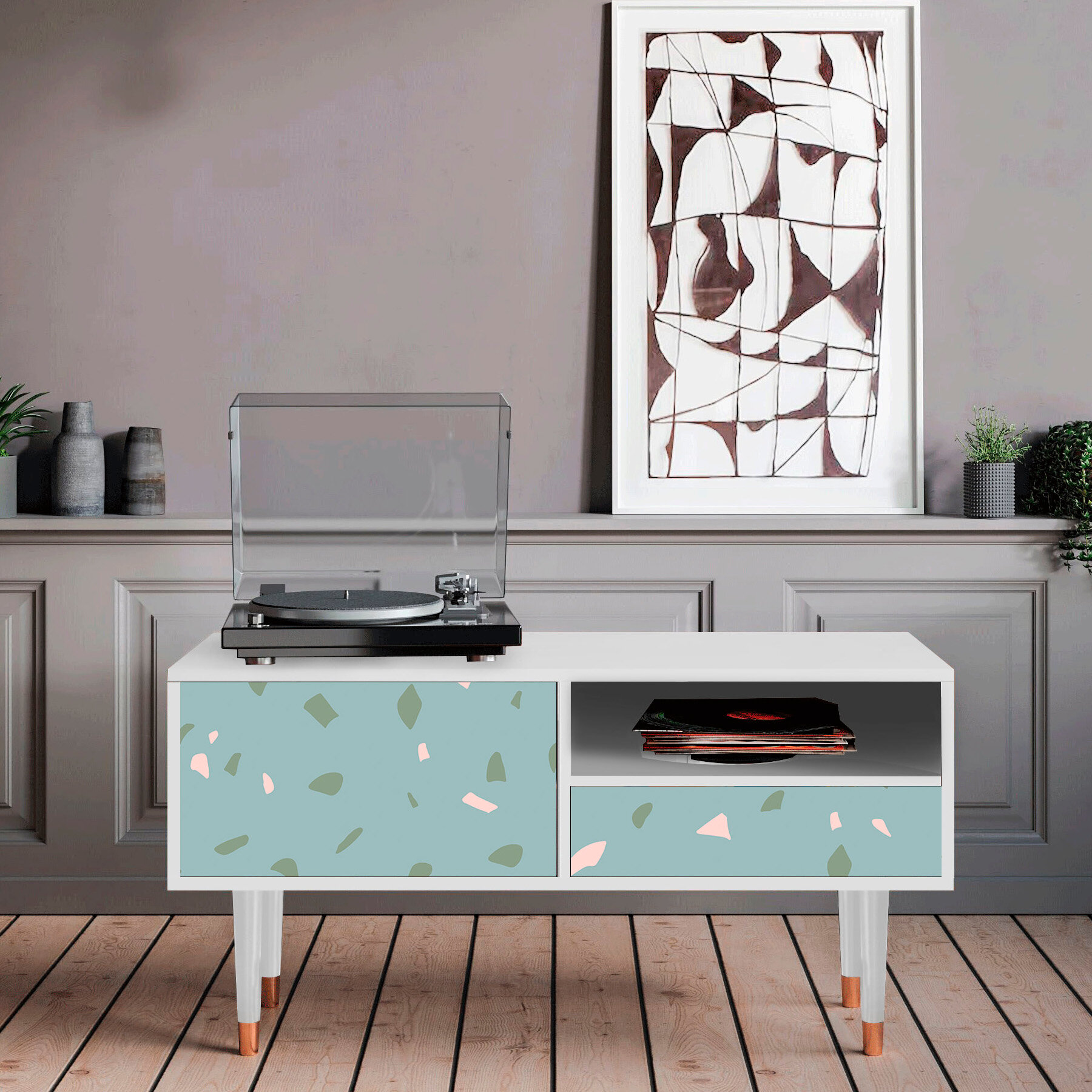 ТВ-Тумба - STORYZ - T3 Blue Drops, Размер - 115 x 59 x 48 см, Цвет корпуса - , Белый
