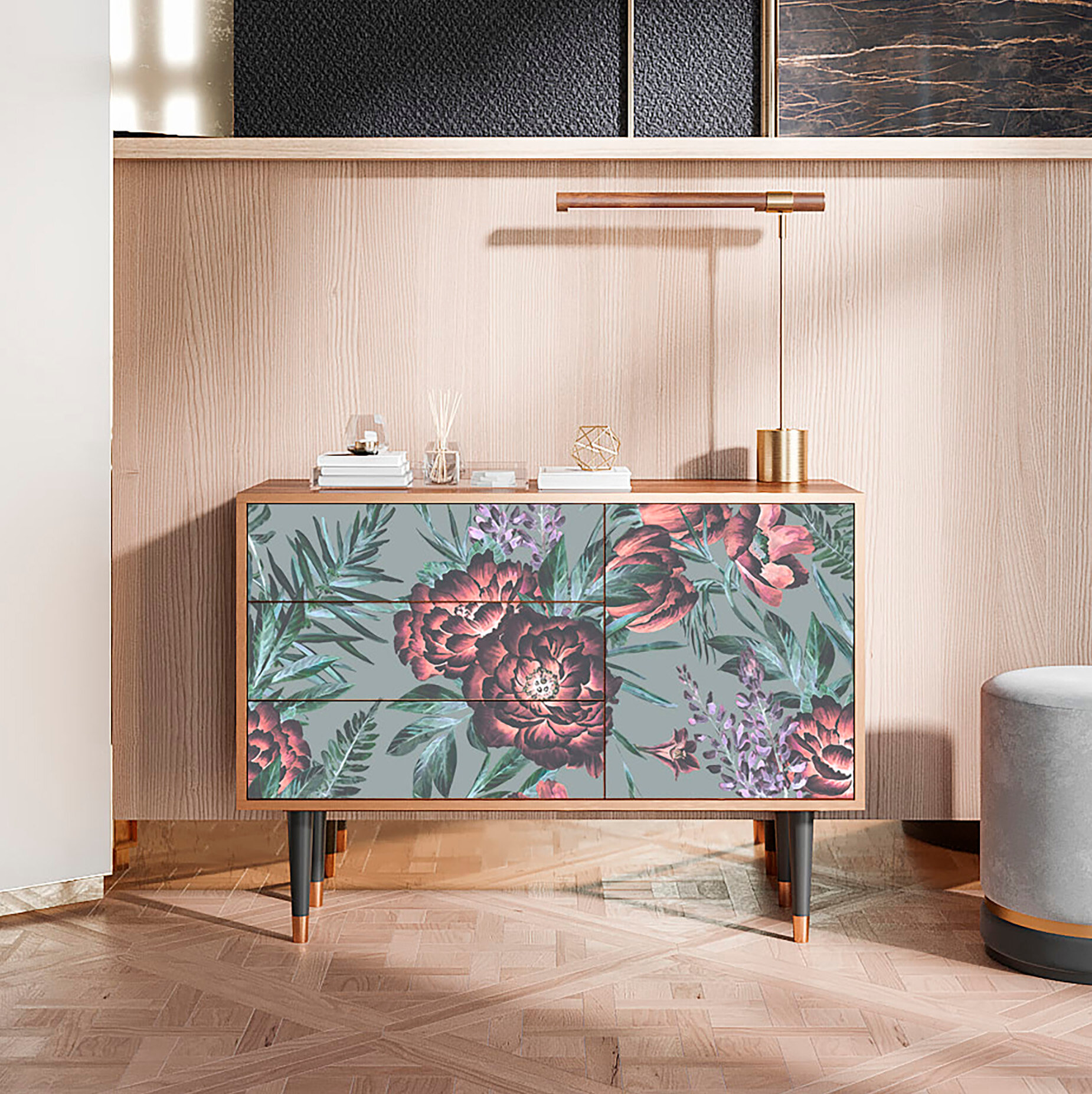 Комод - STORYZ - S3 Light Peonies, Размер - 115 x 84 x 41 см, Цвет корпуса - , Орех