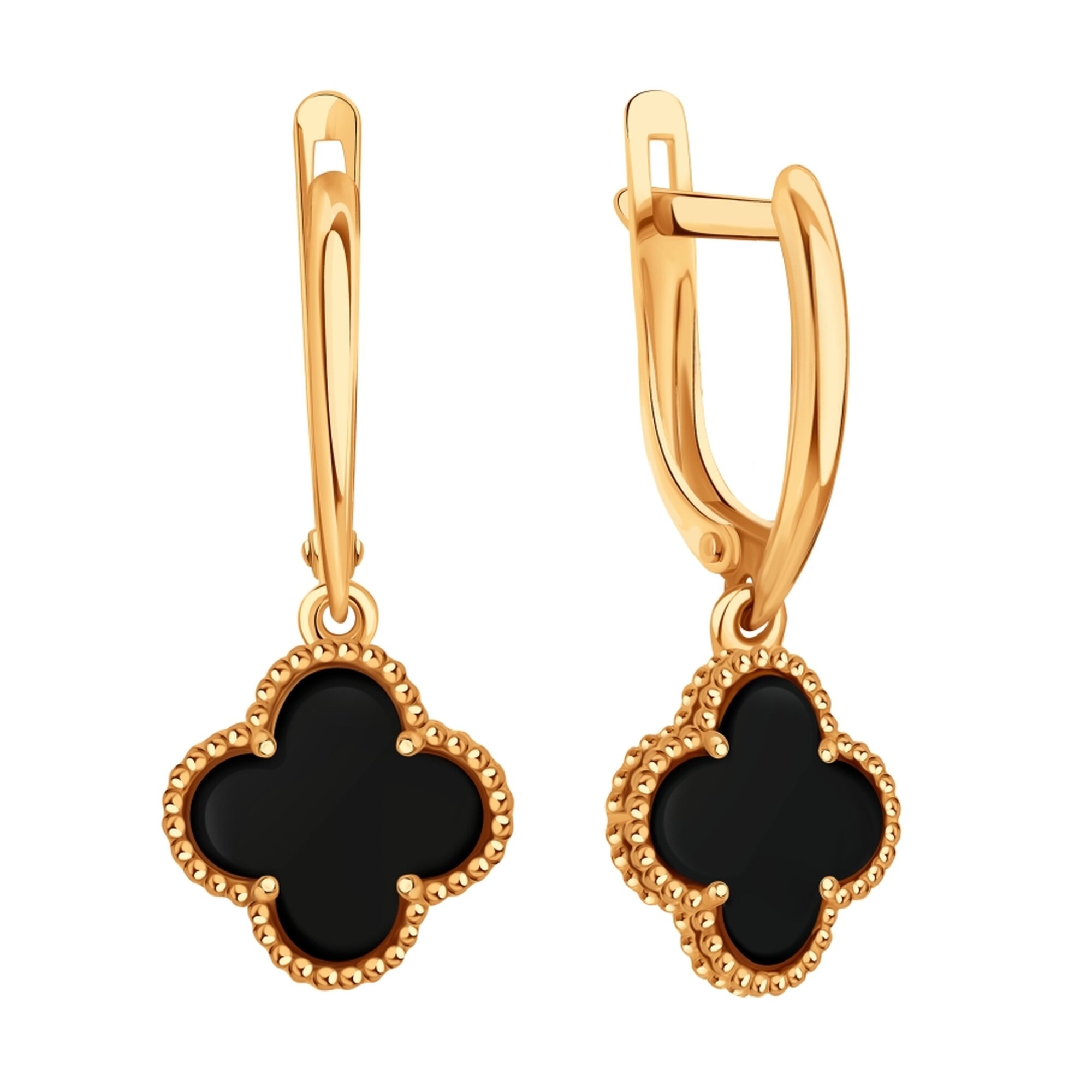 Серьги, красное золото, 585 проба, оникс