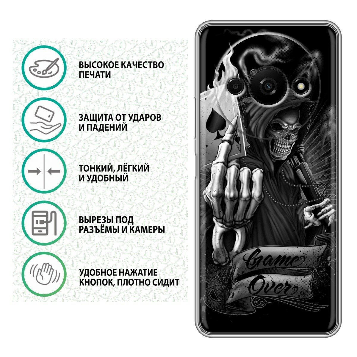 Чехол для Xiaomi Redmi A3, Poco C61, Redmi A3x для мужчин с черепом и картой (Ксиоми Редми А3, Поко Ц61, Редми А3х) — фото 1