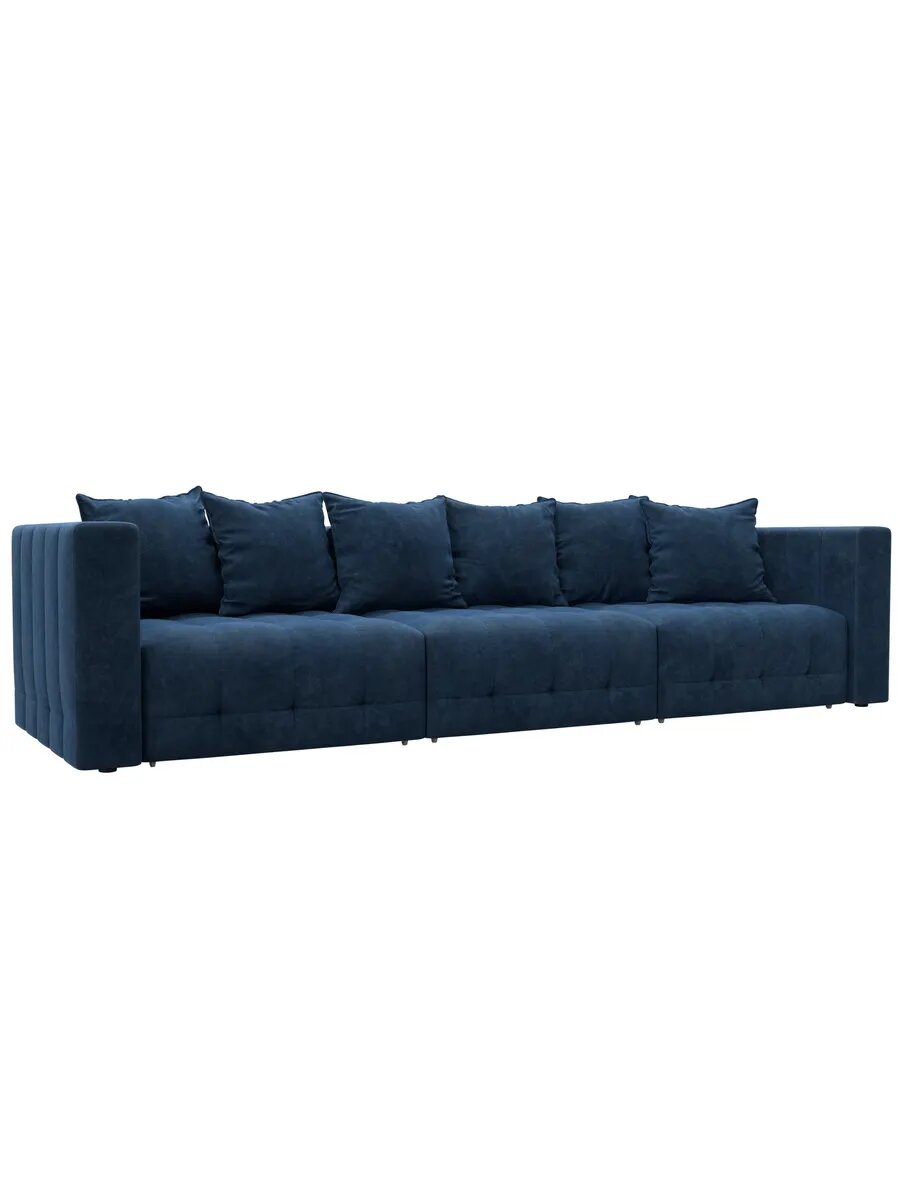 Диван прямой Лига-052 НПБ Лонг, 6-местный, размер: 322х104см, спальное место: 160х290см, велюр BRUT 11, синий