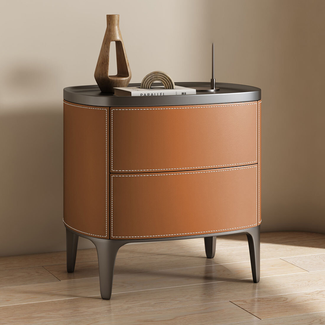 Кожаная прикроватная тумбочка Patricia, 2 ящика (оранжевый)