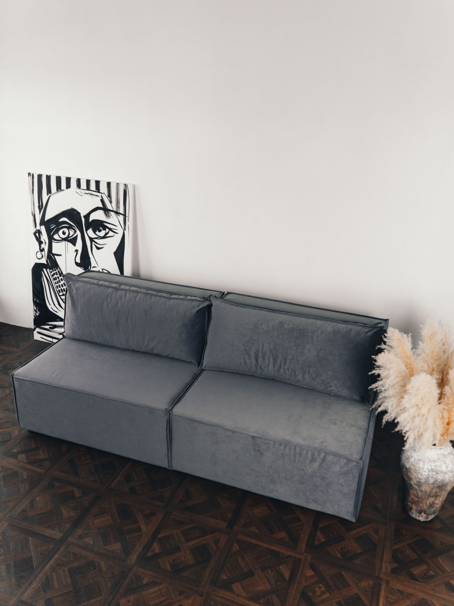 Диван-кровать "Русский стиль", ортопедический, Еврокнижка, с ящиком для белья. Ткань Велюр. Цвет сине-серый