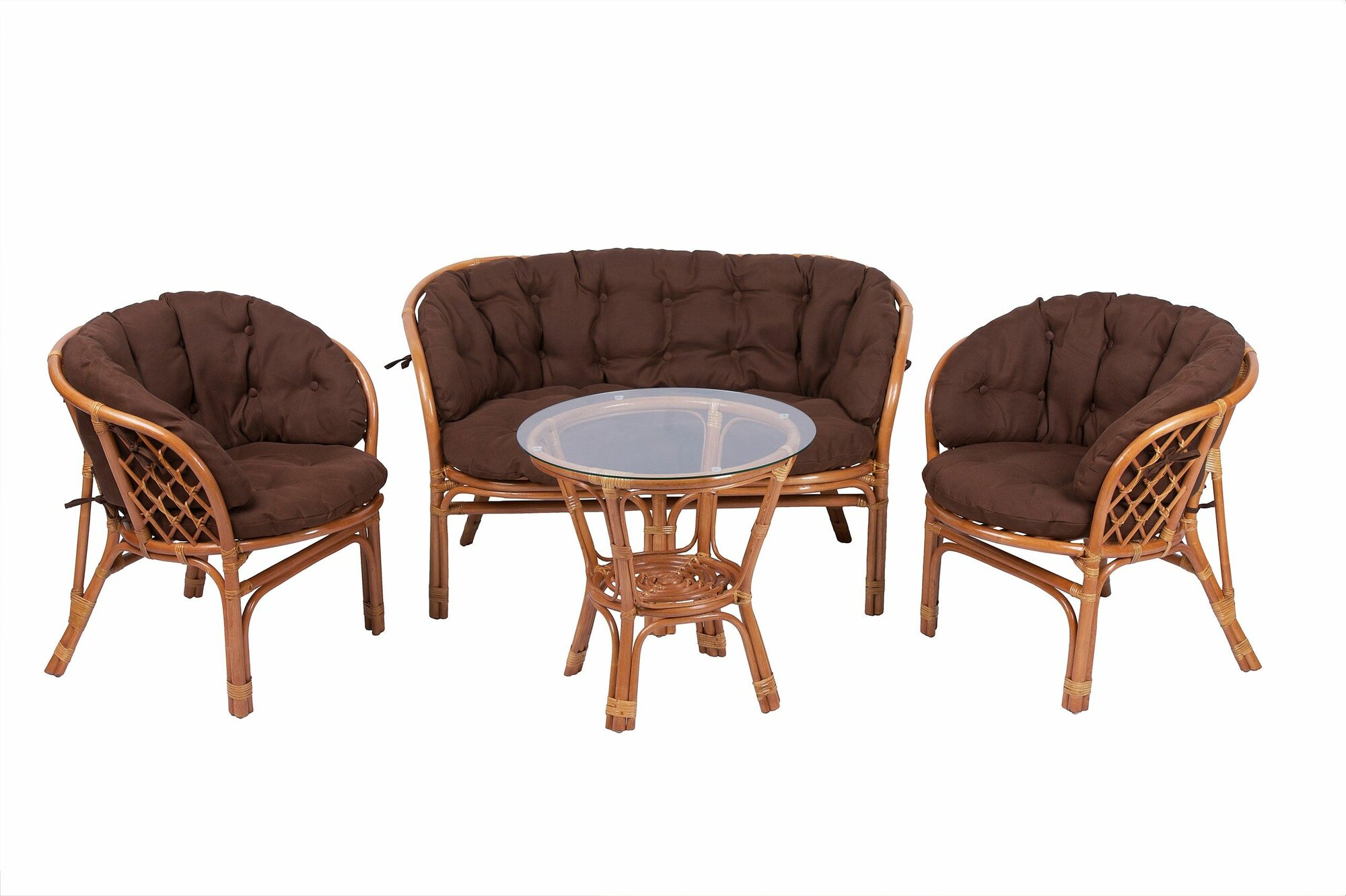 Комплект плетёной мебели с мягкими подушками 4 предмета