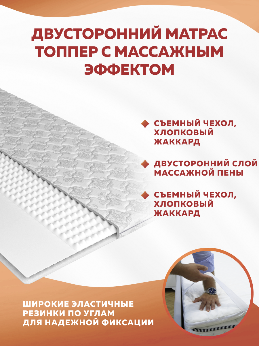 Тонкий матрас топпер на диван Топпер Relef 180x190, съемный чехол — фото 1